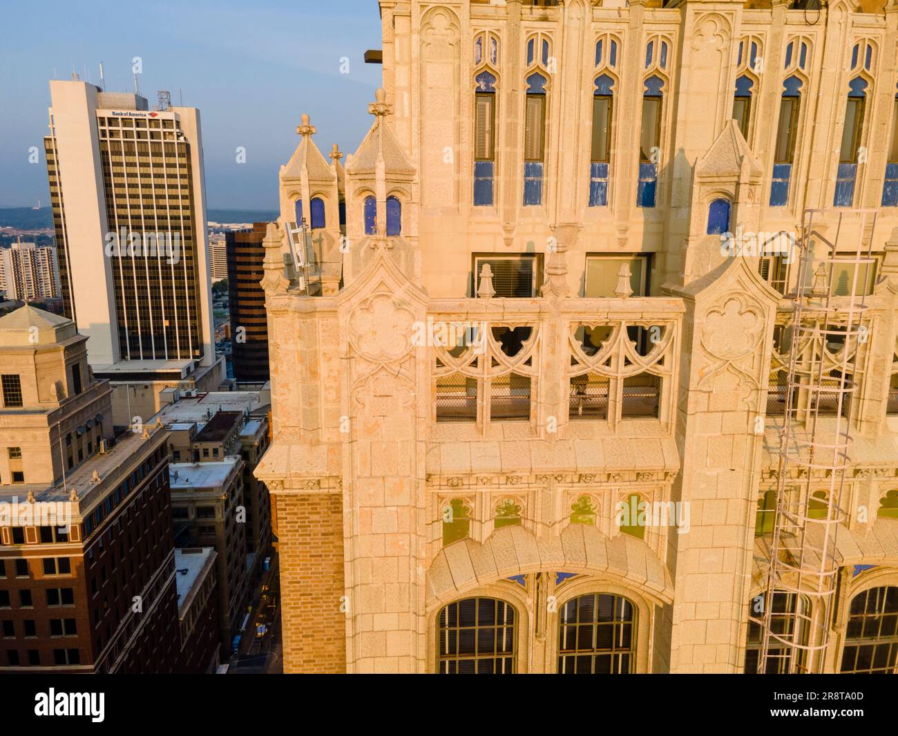 Aerial photograph of Philtower Building in downtown Tulsa on a June ...