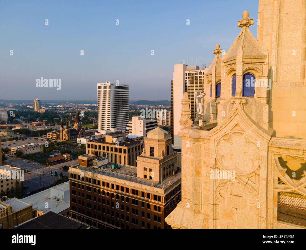 Aerial photograph of Philtower Building in downtown Tulsa on a June ...