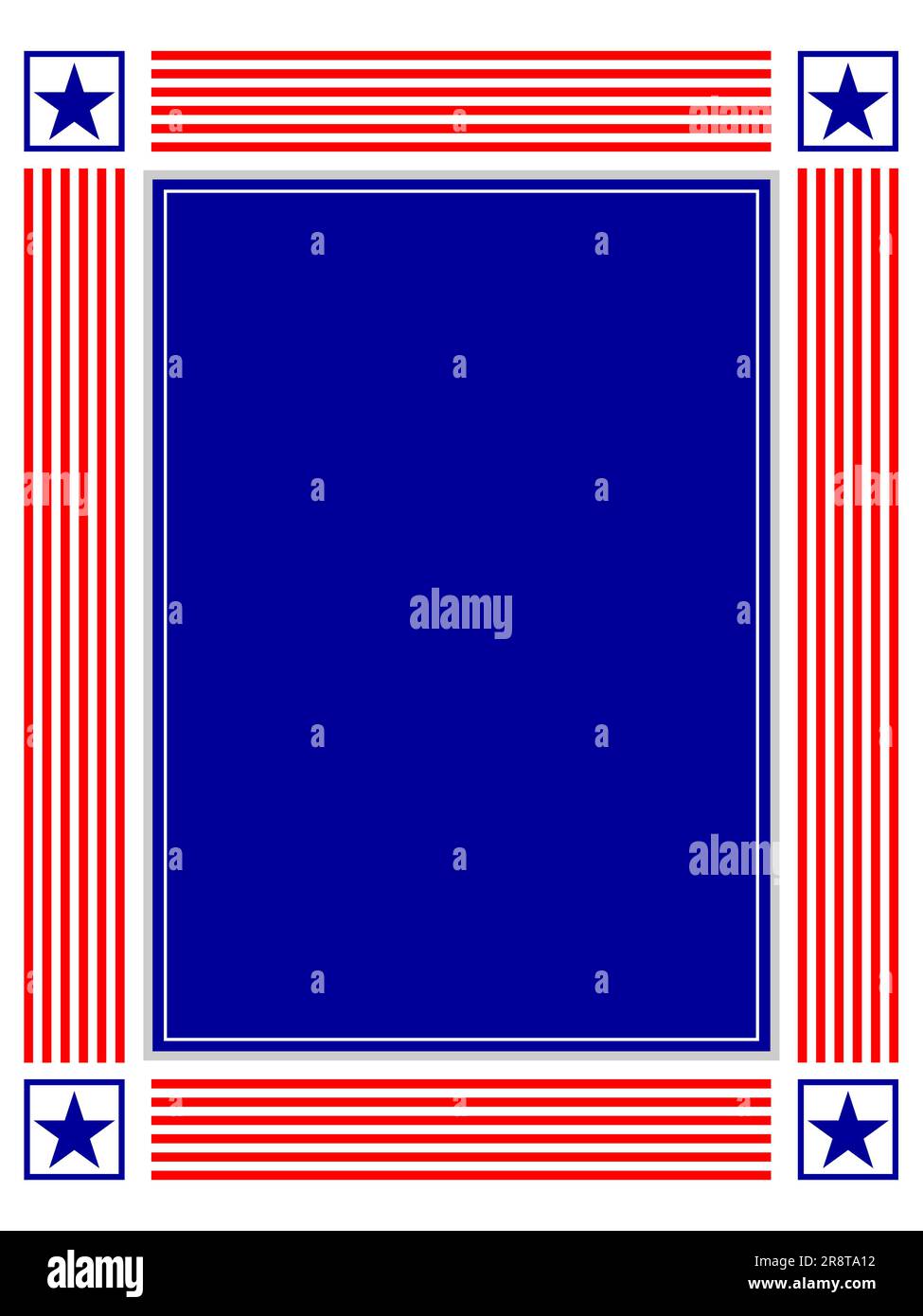 USA flag symbols frame border on blue background with copy space for ...