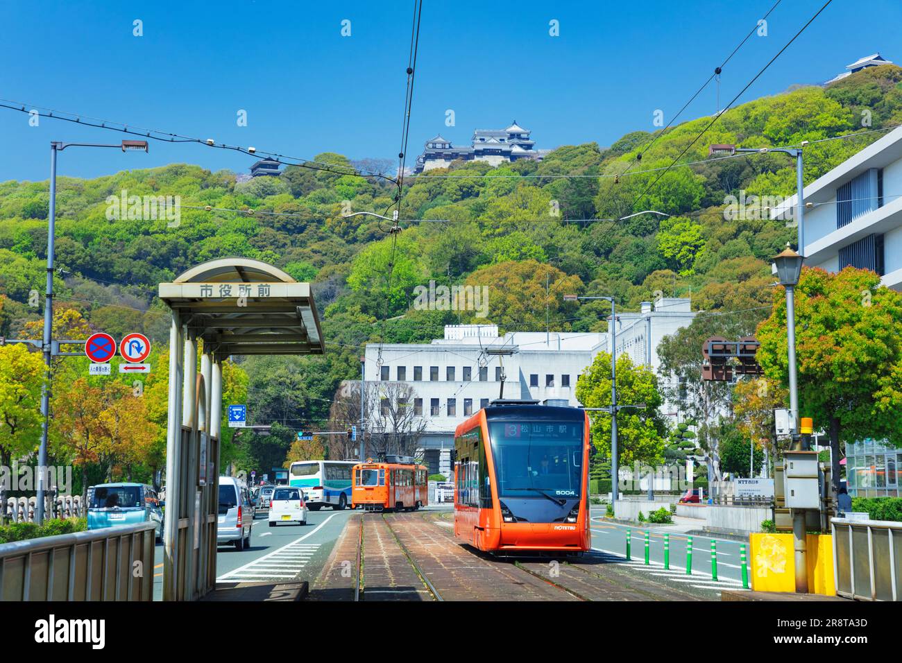 Trams and Matsuyama Castle Stock Photo - Alamy