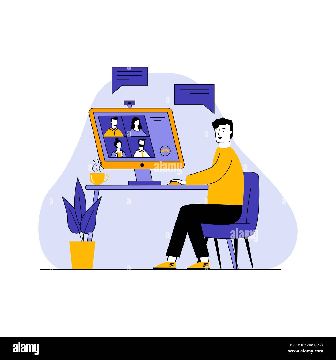 Man talking via online videoconference vector illustration Stock Vector ...