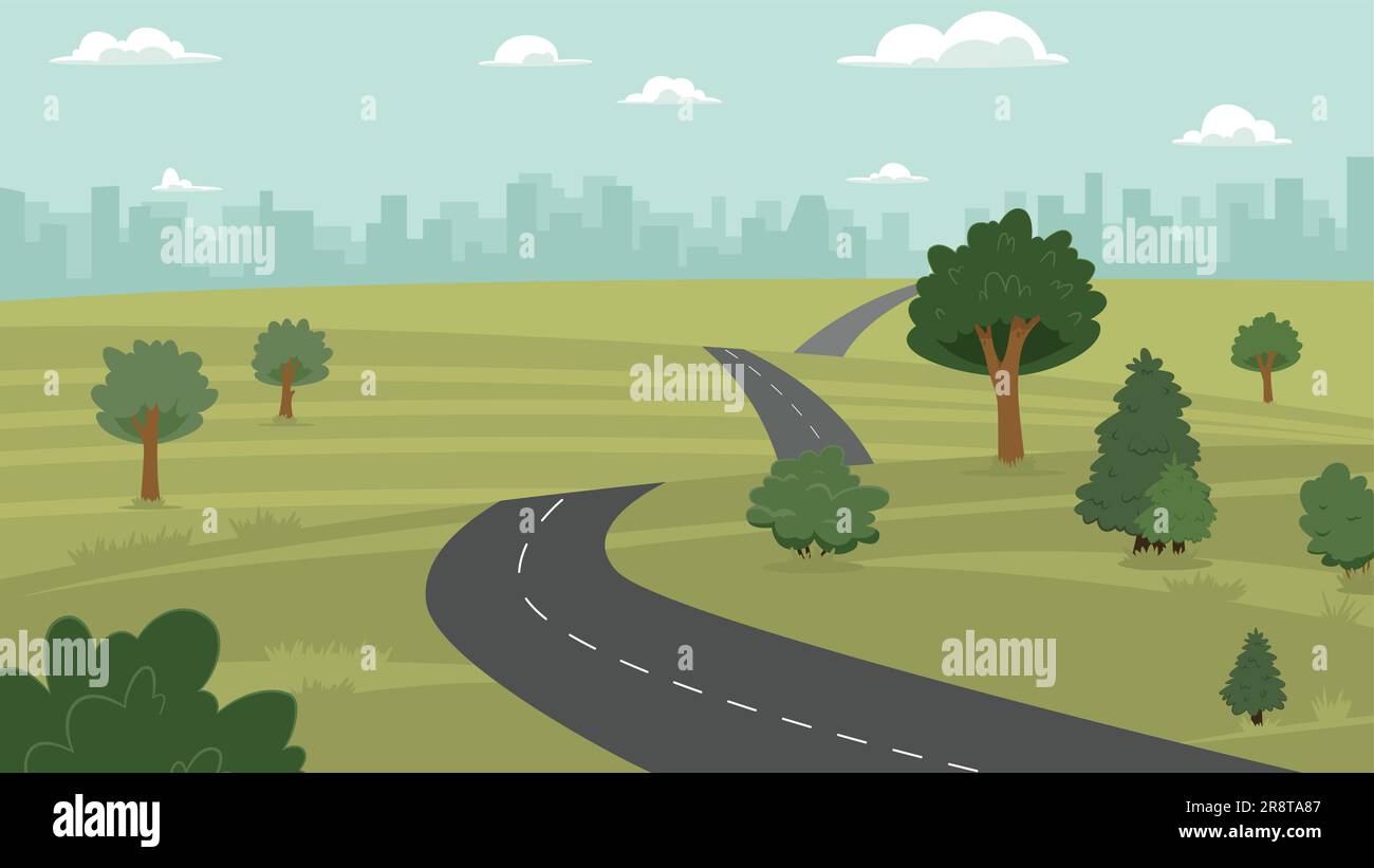 Vector illustration of counrtyside, hill, city and road Stock Vector ...