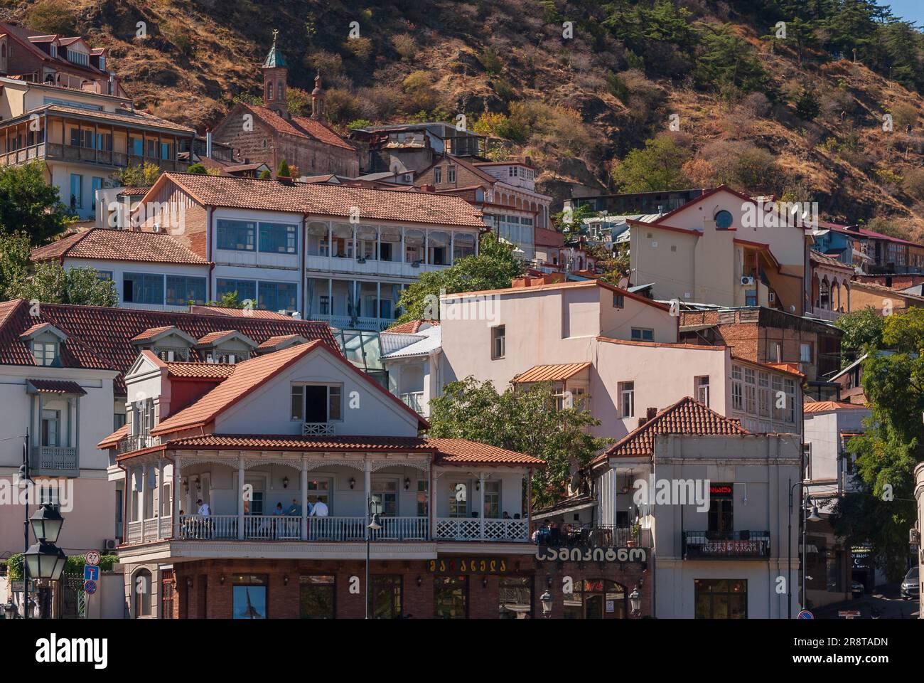 Georgia, Tbilisi - September 25, 2022: Houses with balconies in the ...