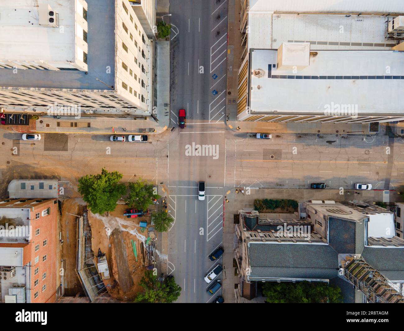 Aerial photograph of the Tulsa Club in downtown Tulsa on a June morning ...