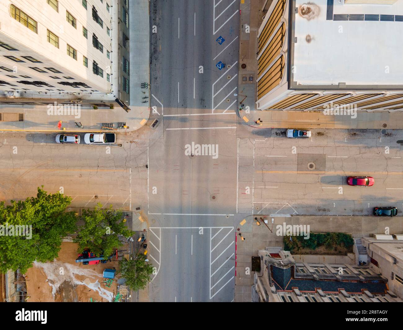 Aerial photograph of the Tulsa Club in downtown Tulsa on a June morning ...