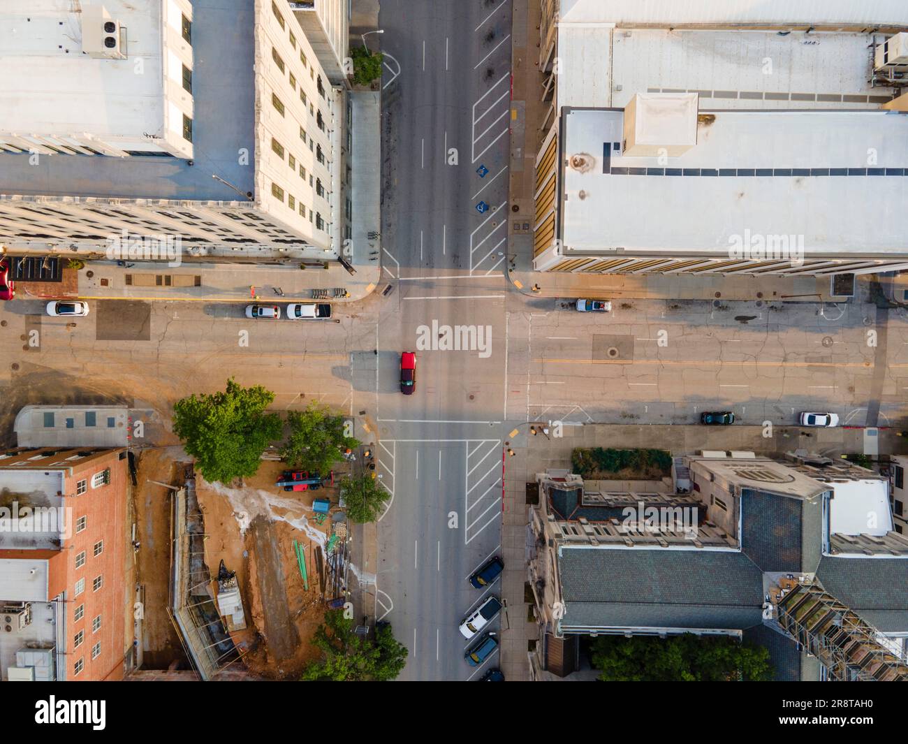 Aerial photograph of the Tulsa Club in downtown Tulsa on a June morning ...
