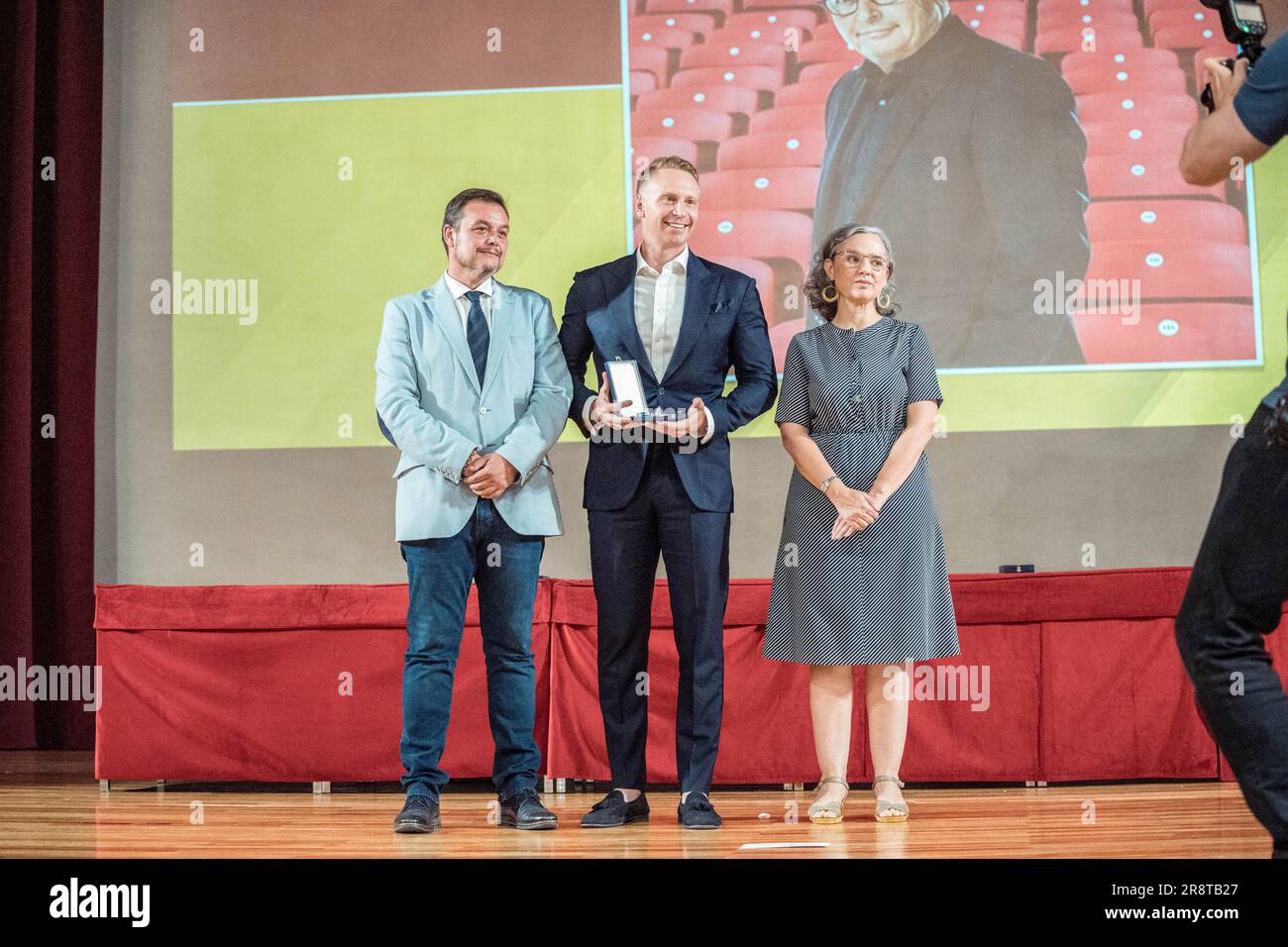 (L-R) Secretary of State for Sport, Víctor Francos, the son of ex ...
