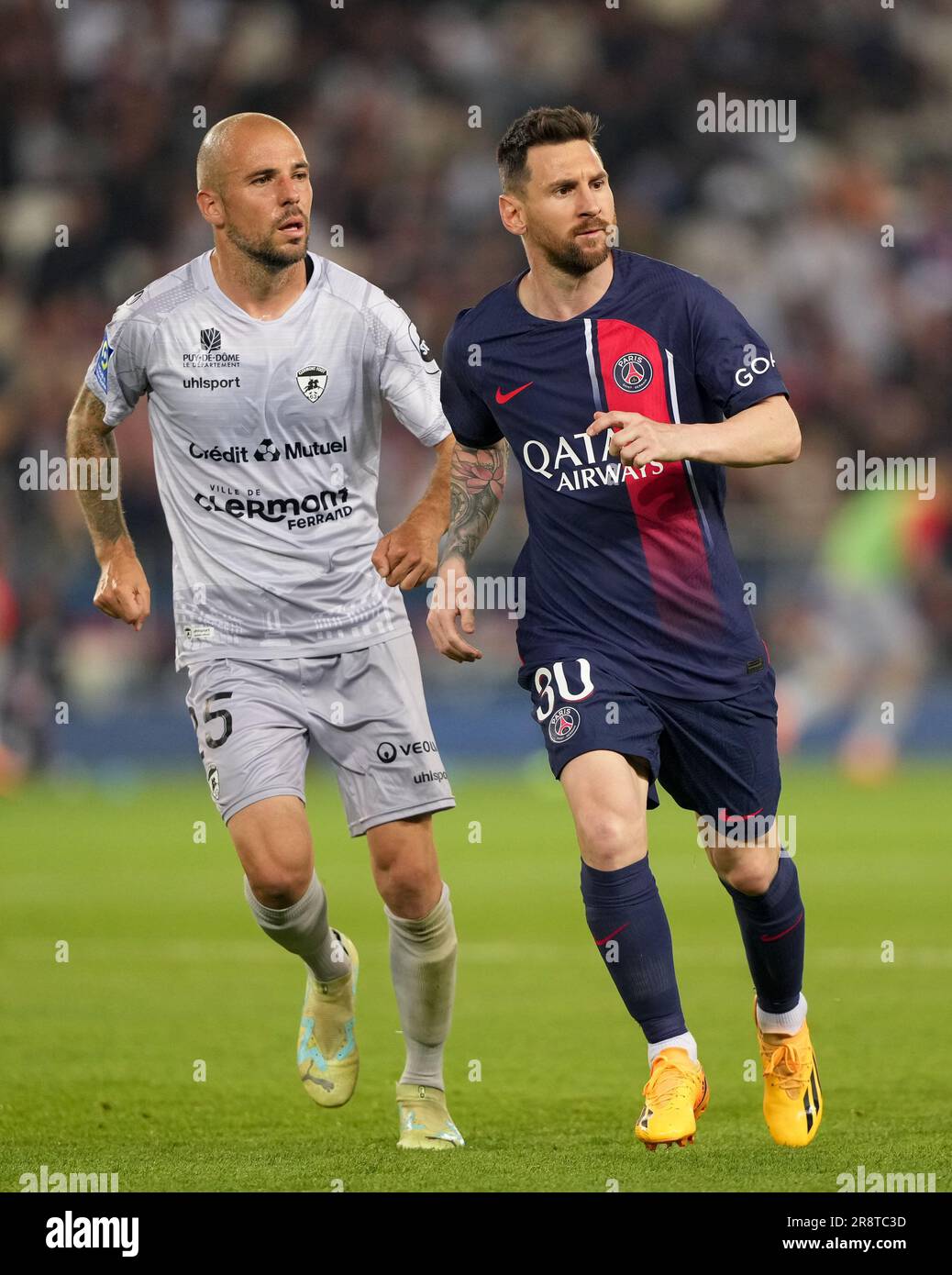 Lionel Messi of PSG and Johan Gastien of Clermont during the Ligue 1 ...