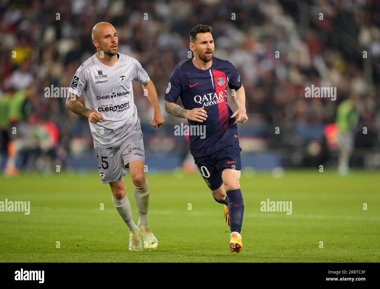 Lionel Messi of PSG and Johan Gastien of Clermont during the Ligue 1 ...