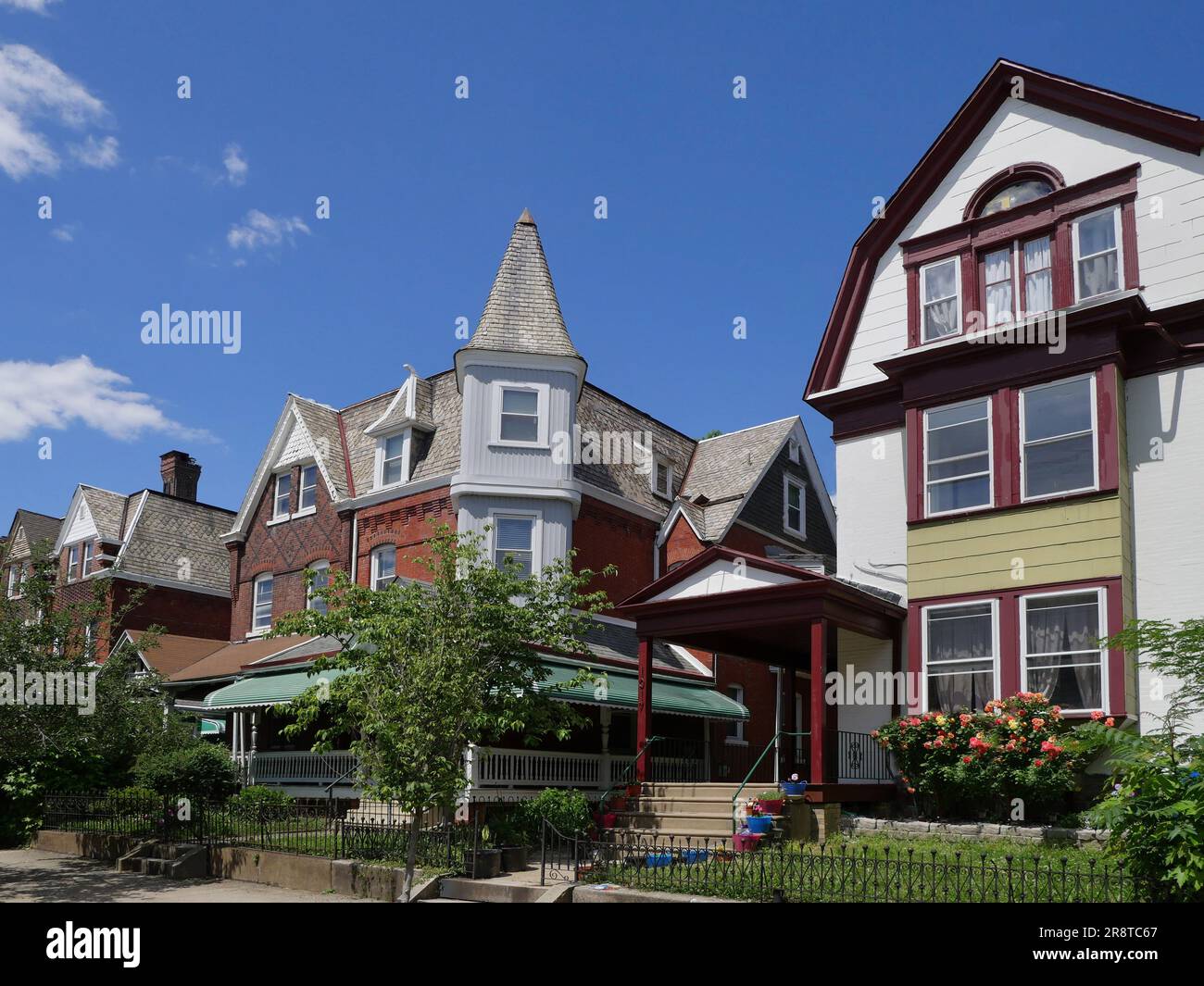 Residential neigborhood with large old three story houses Stock Photo ...