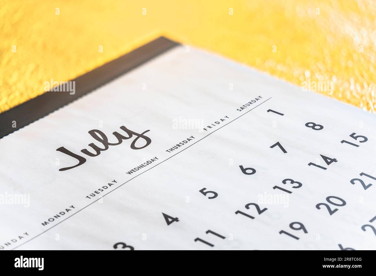 Detailed close-up of a straightforward calendar specifically focusing ...