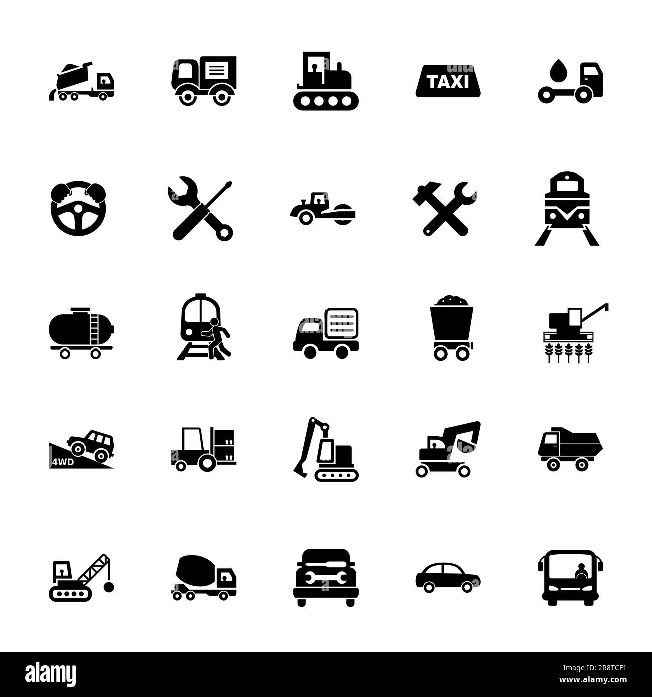 Icon set of mode of transport. Vehicle, public and industrial transport ...