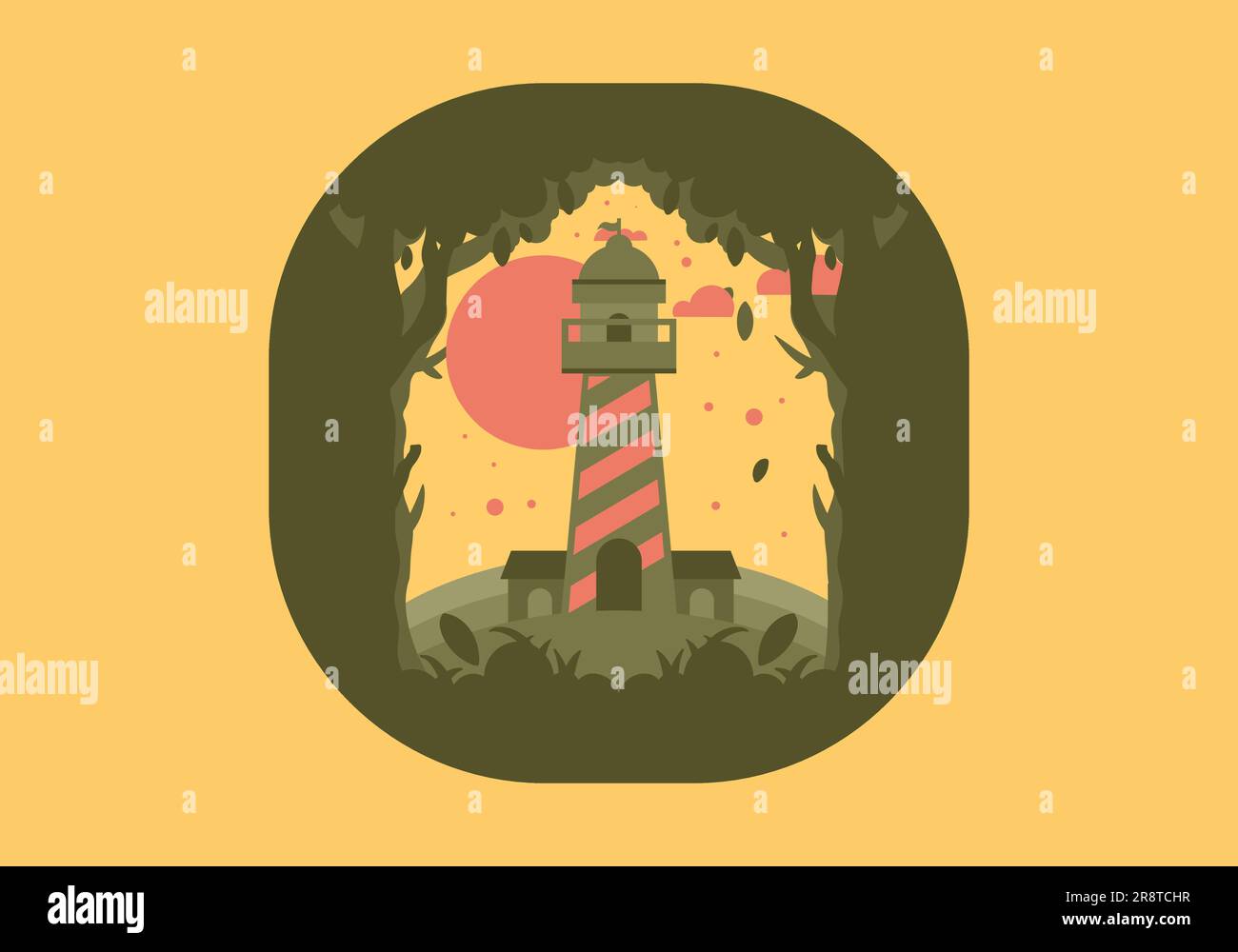 Colorful flat illustration design of lighthouse in the forest Stock ...