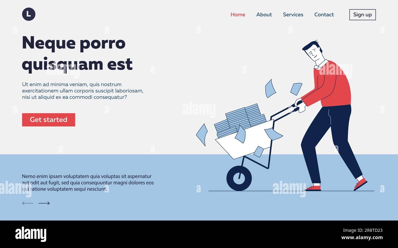 Sad employee wheeling cart with papers Stock Vector Image & Art - Alamy