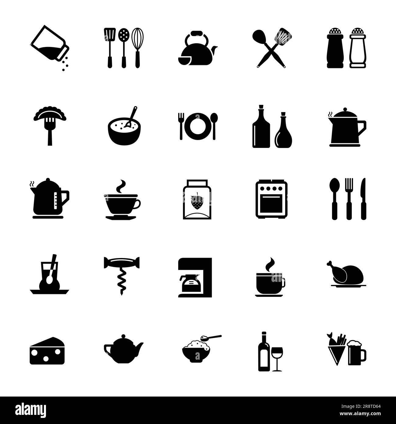 Icon set of kitchen tools. Electric appliances, utensils, cutlery ...