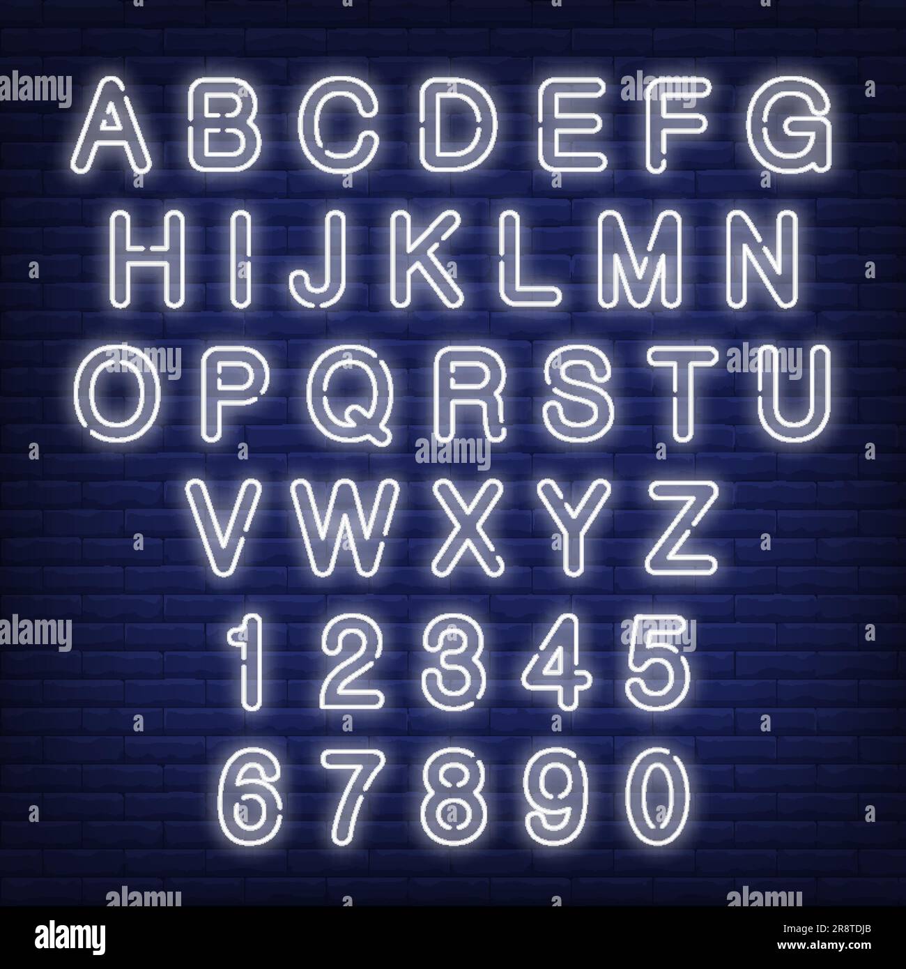 English alphabet and numbers. Neon sign with white letters Stock Vector ...