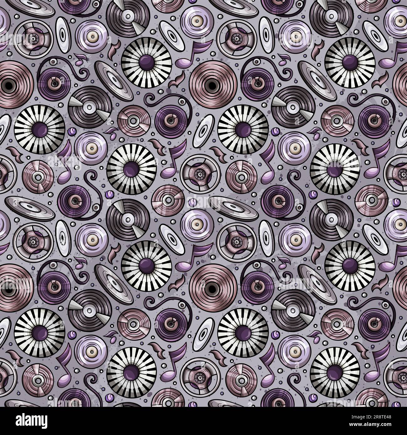 Cartoon cute doodles Disco music seamless pattern. Colorful detailed ...