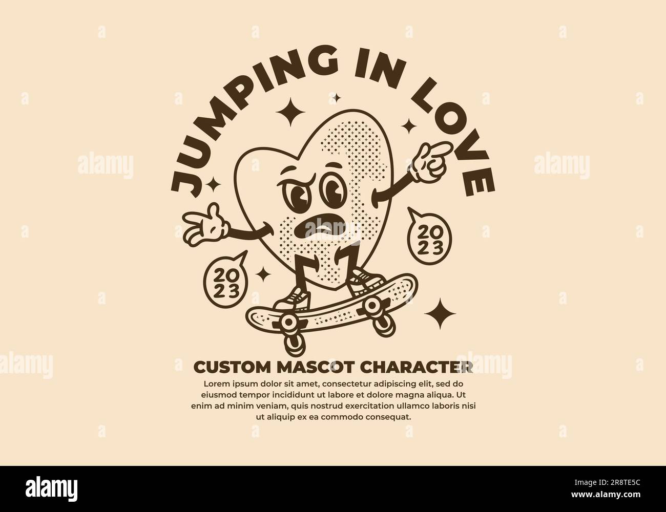 Vintage mascot character design of heart jumping of skateboard Stock ...
