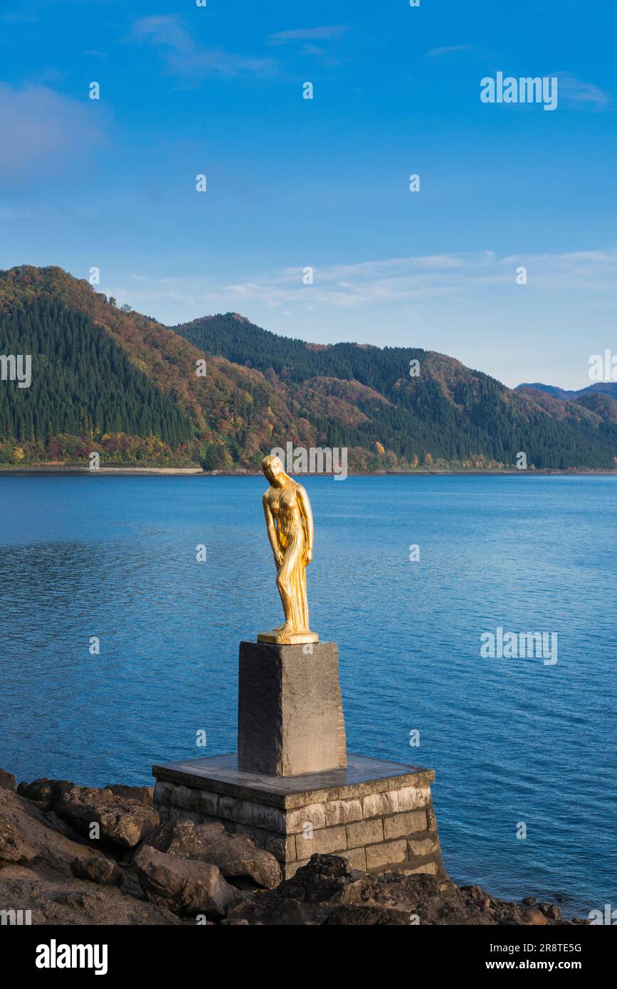 Lake Tazawa Tatsuko Statue in Clear Autumn Stock Photo - Alamy
