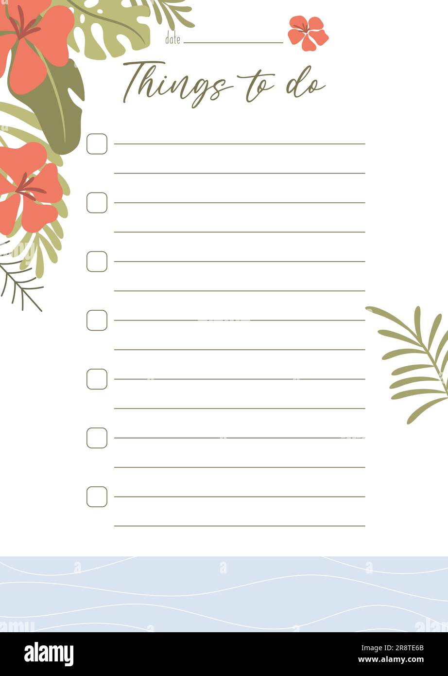 Printable to-do list concept, with tropical exotic background. Vector ...