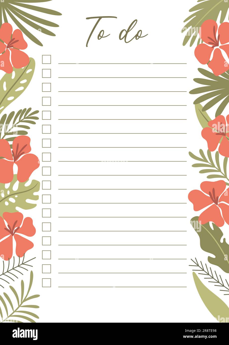 Printable to-do list concept, with tropical exotic background. Vector ...