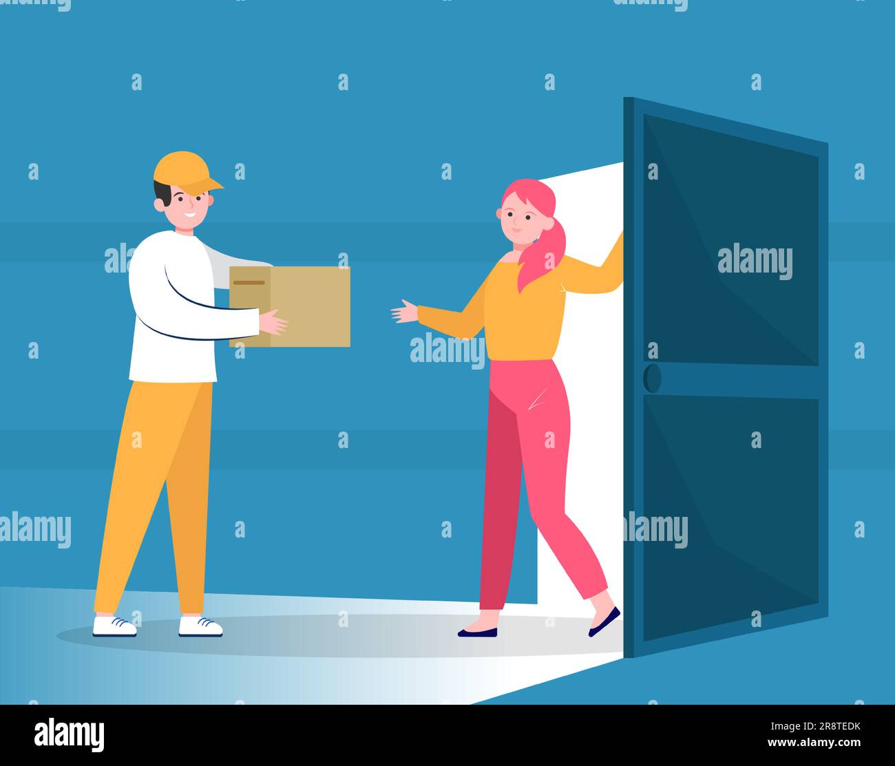 Worker giving parcel woman Stock Vector Images - Alamy