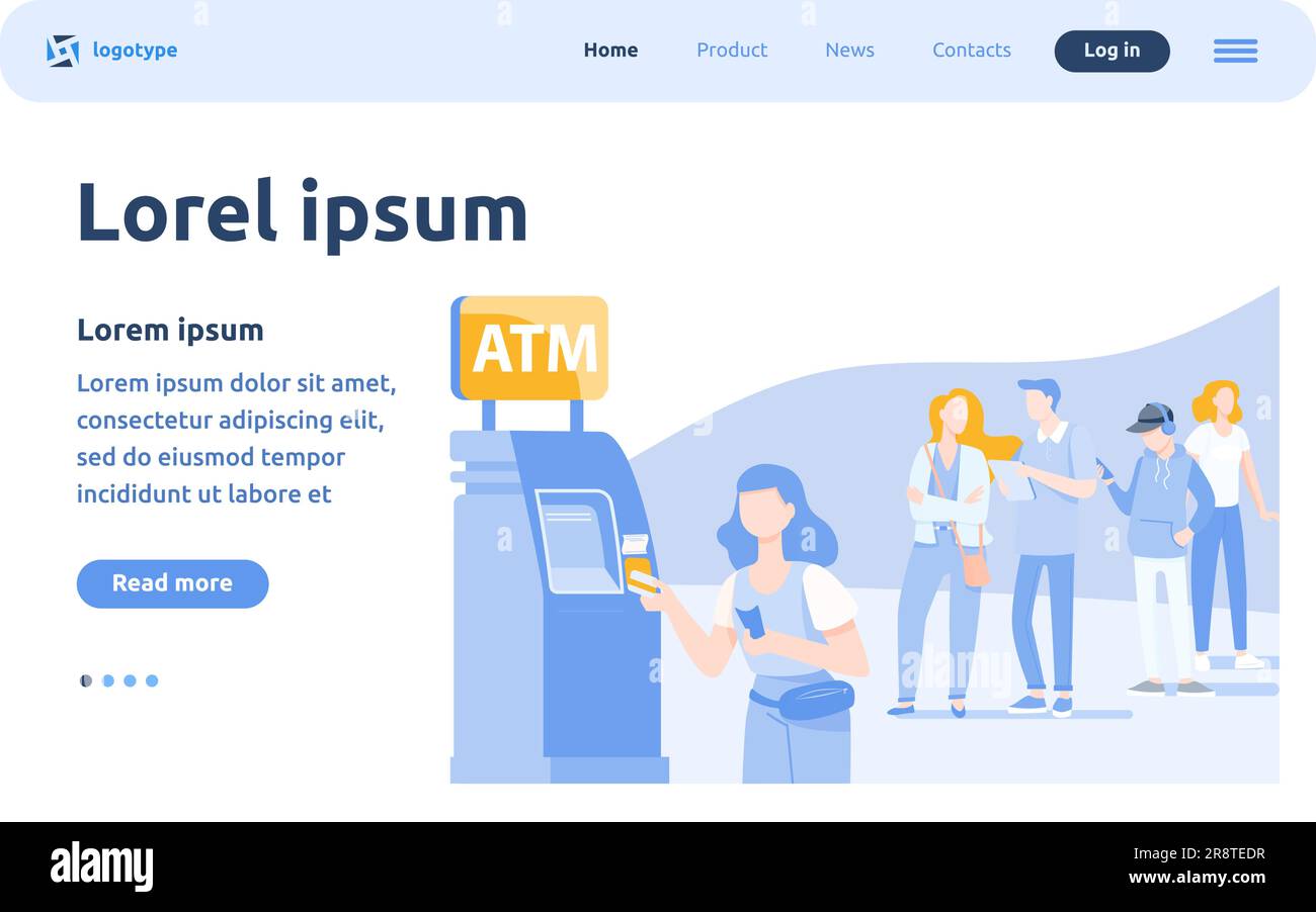 Queue of people standing for using ATM Stock Vector Image & Art - Alamy