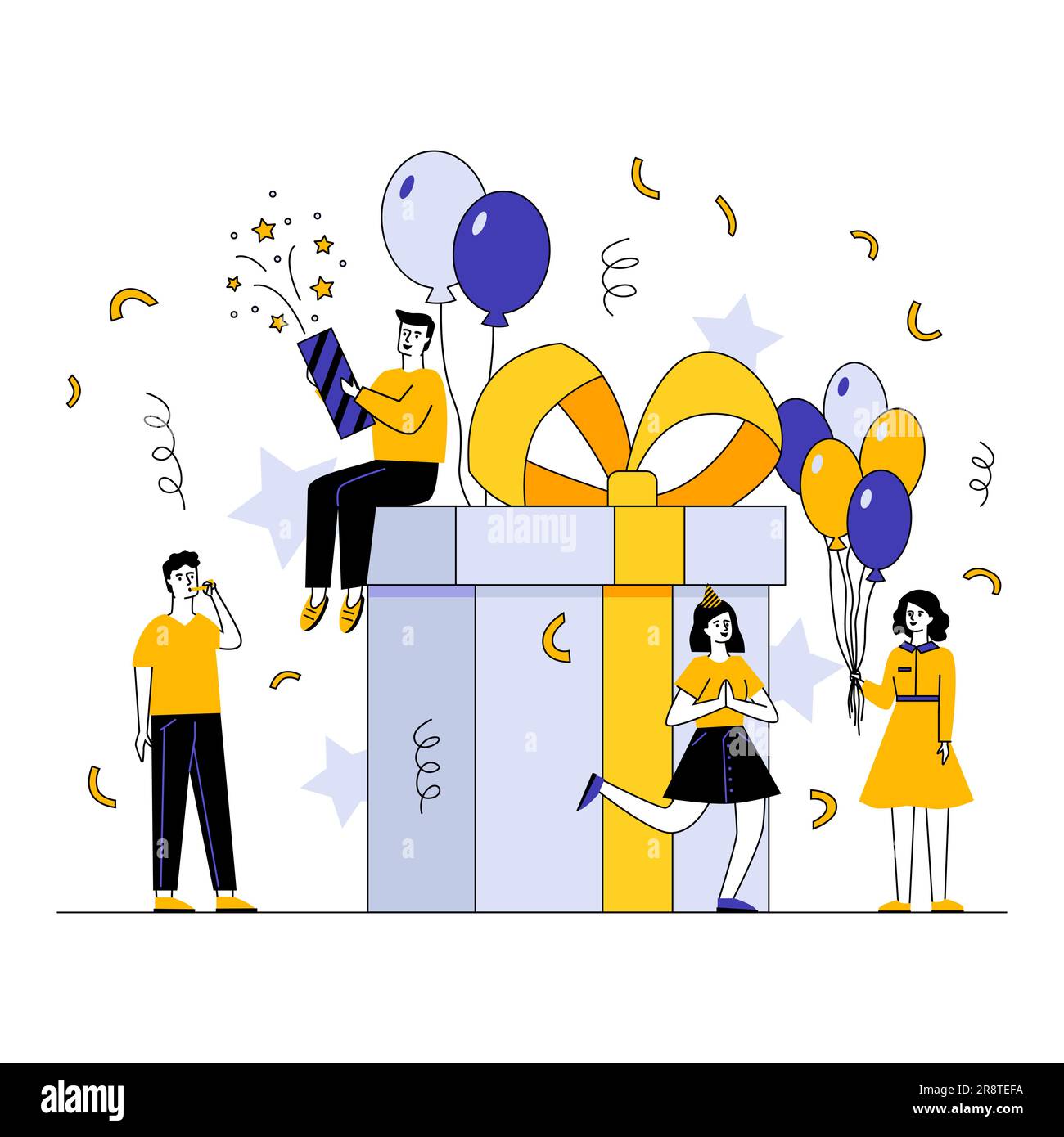 Happy people making gifts and presents vector illustration Stock Vector ...