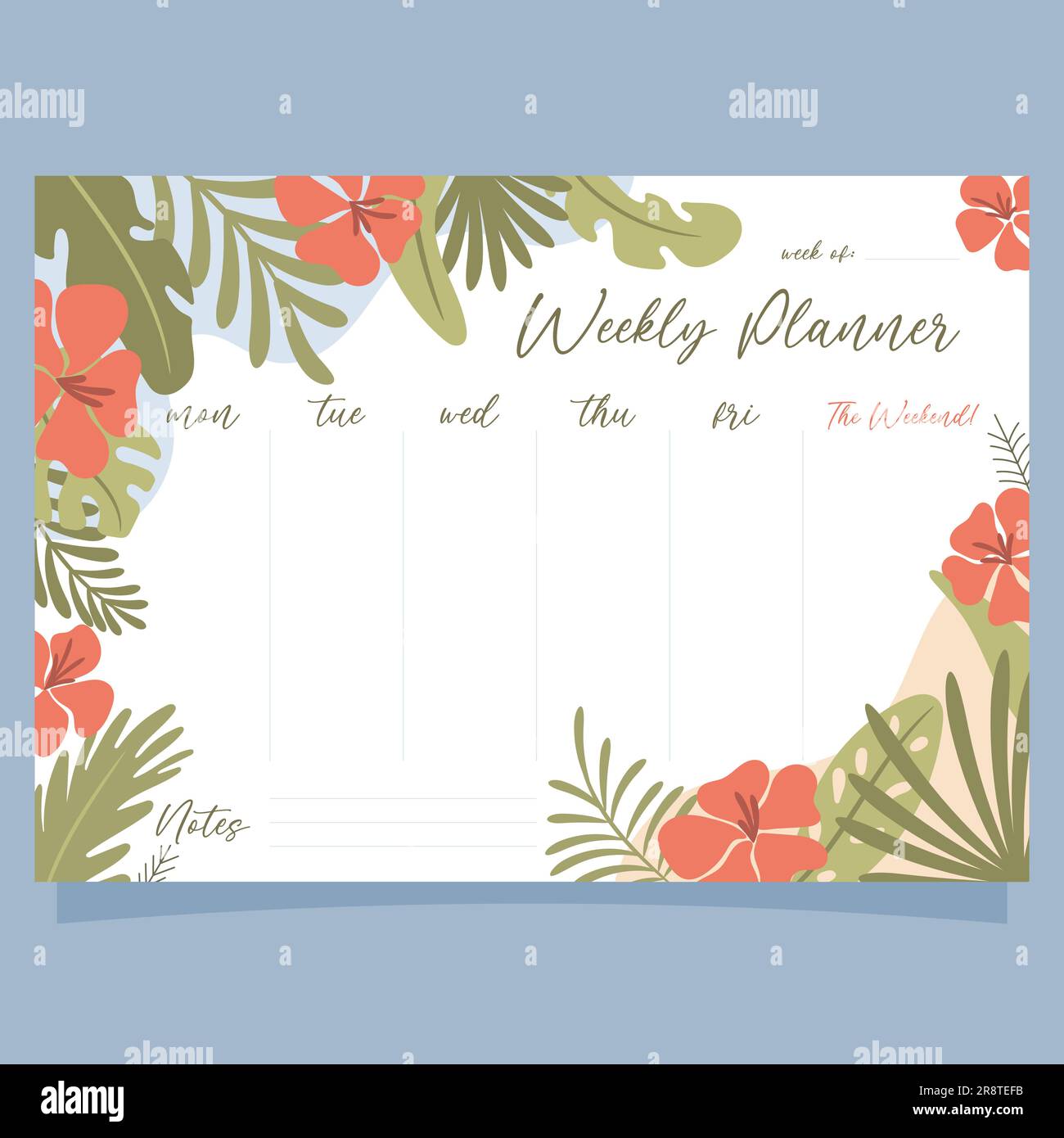 Printable weekly planner concept, with tropical exotic background ...