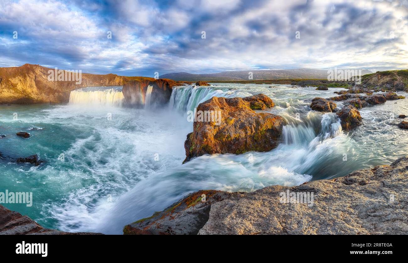 Breathtaking landscape scene of powerful Godafoss waterfall. Dramatic ...