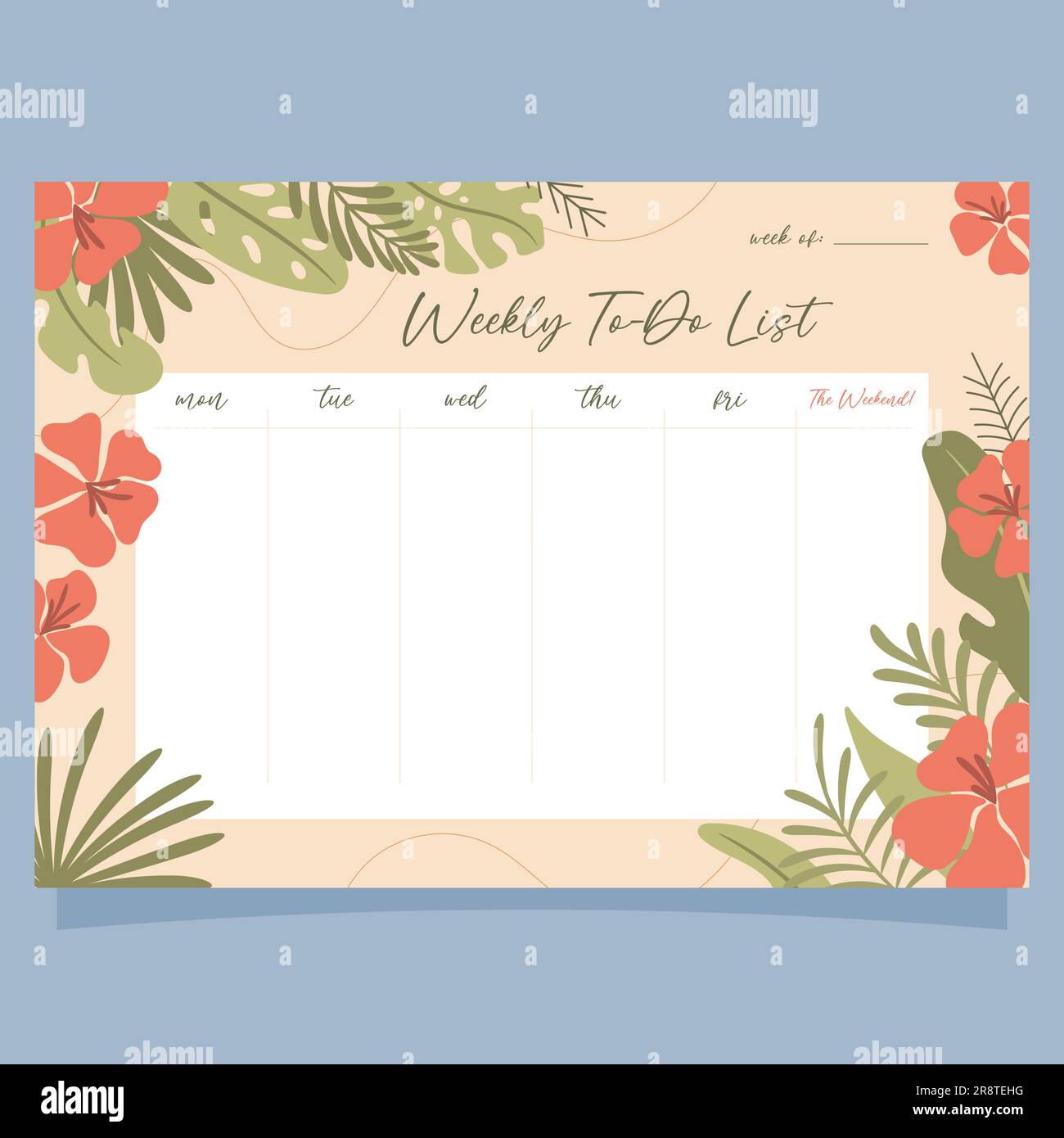 Printable weekly planner concept, with tropical exotic background ...