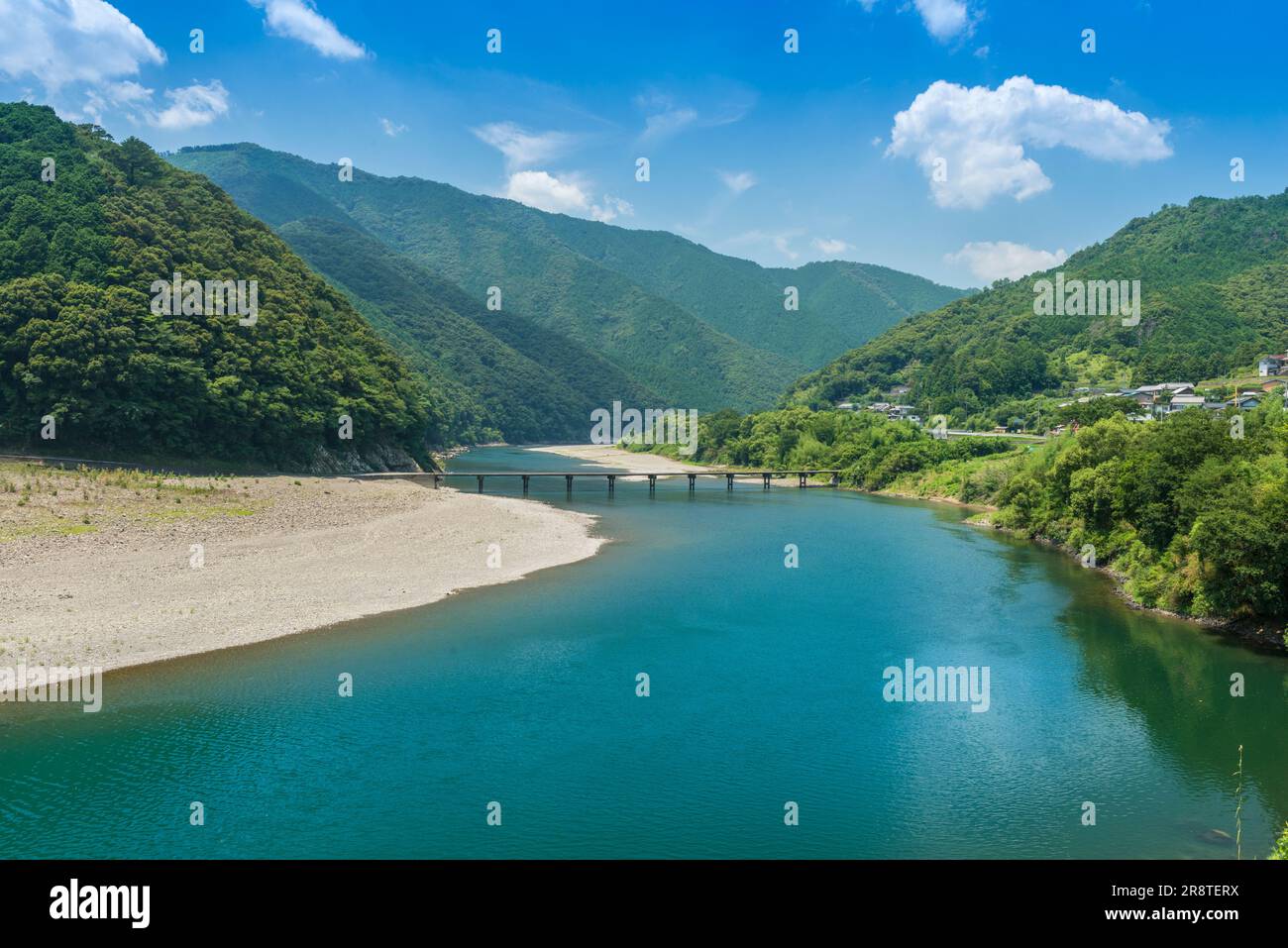 Landscape of Shimanto river and Iwama no Chinkabashi in summer Stock ...