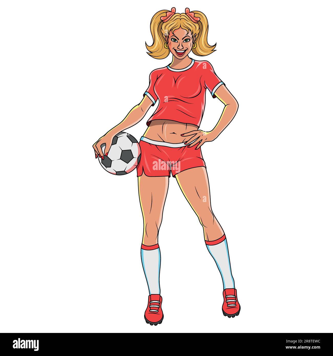 Football player girl. Vector illustration of a young soccer woman ...