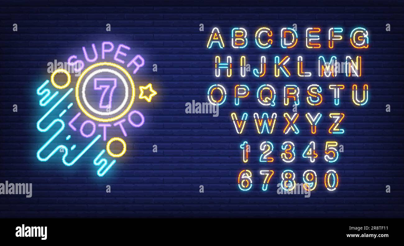 Super lotto and alphabet neon sign set Stock Vector Image & Art - Alamy
