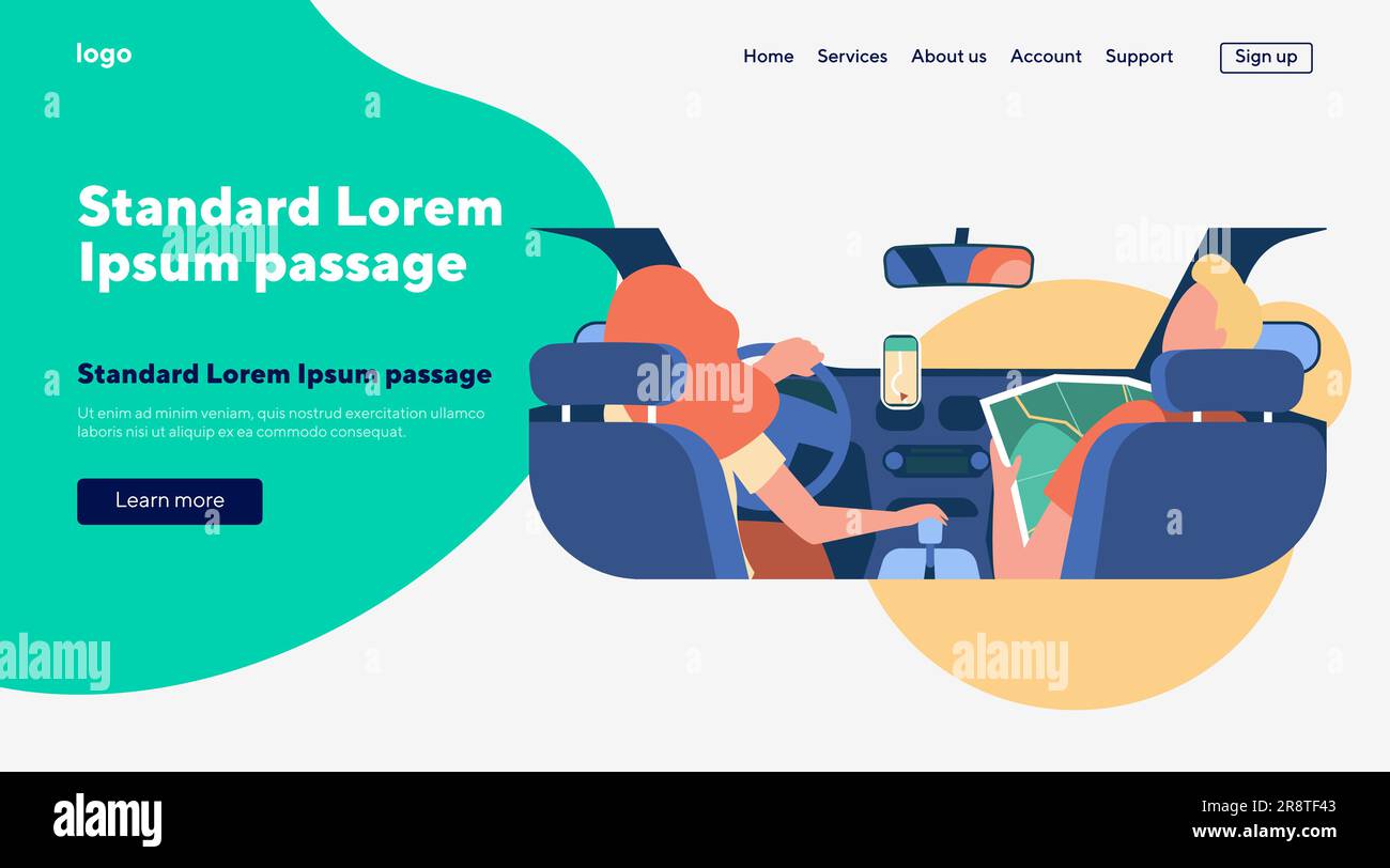 Driver and passenger navigating on road within map Stock Vector Image ...