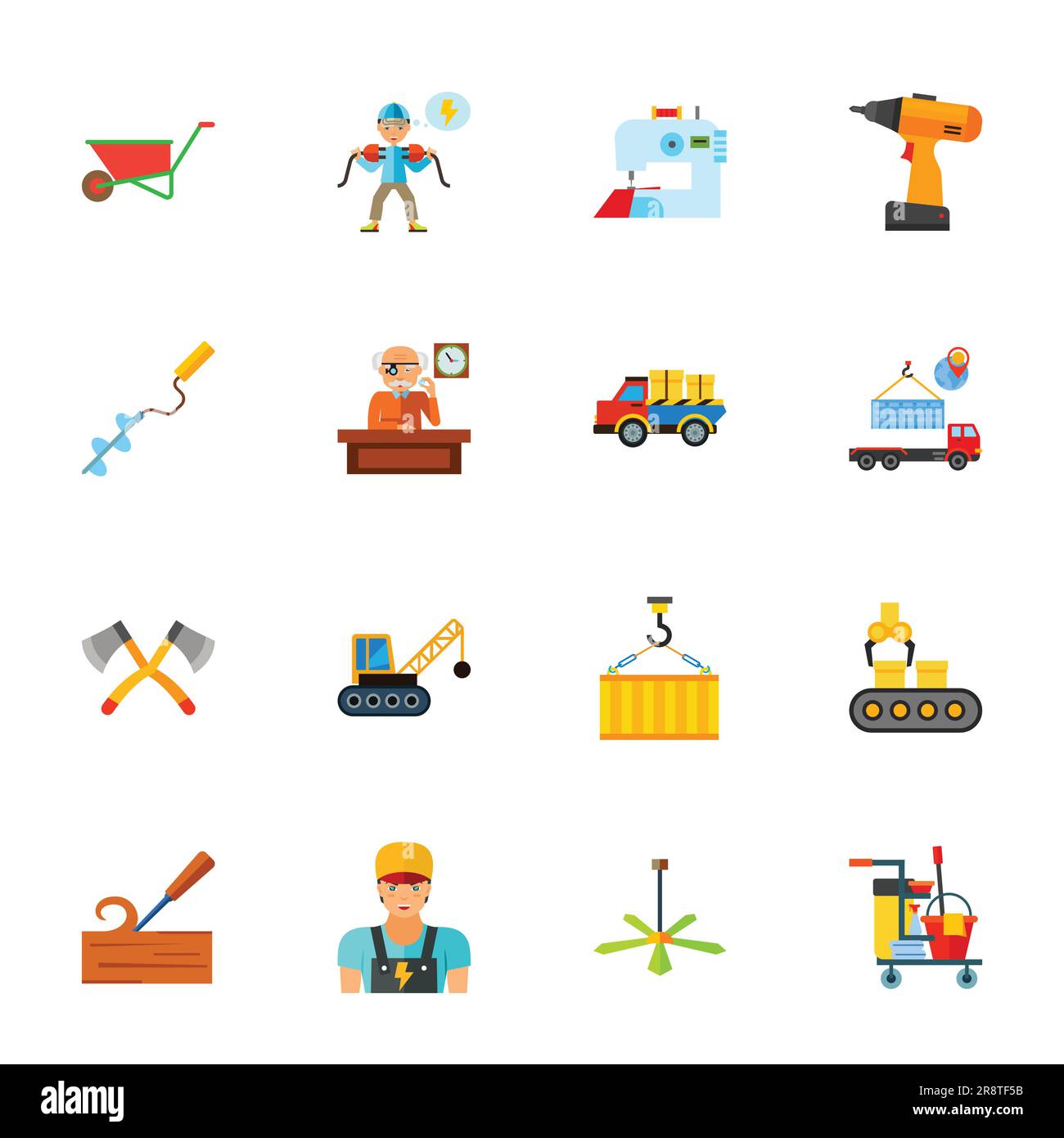 Hand work types collection. Colorful flat icon set Stock Vector Image ...