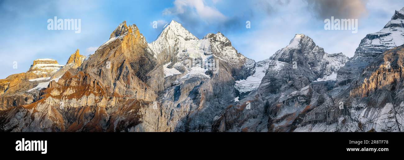 Spectacular autumn view of Bluemlisalp summit. Scene of Swiss Alps ...