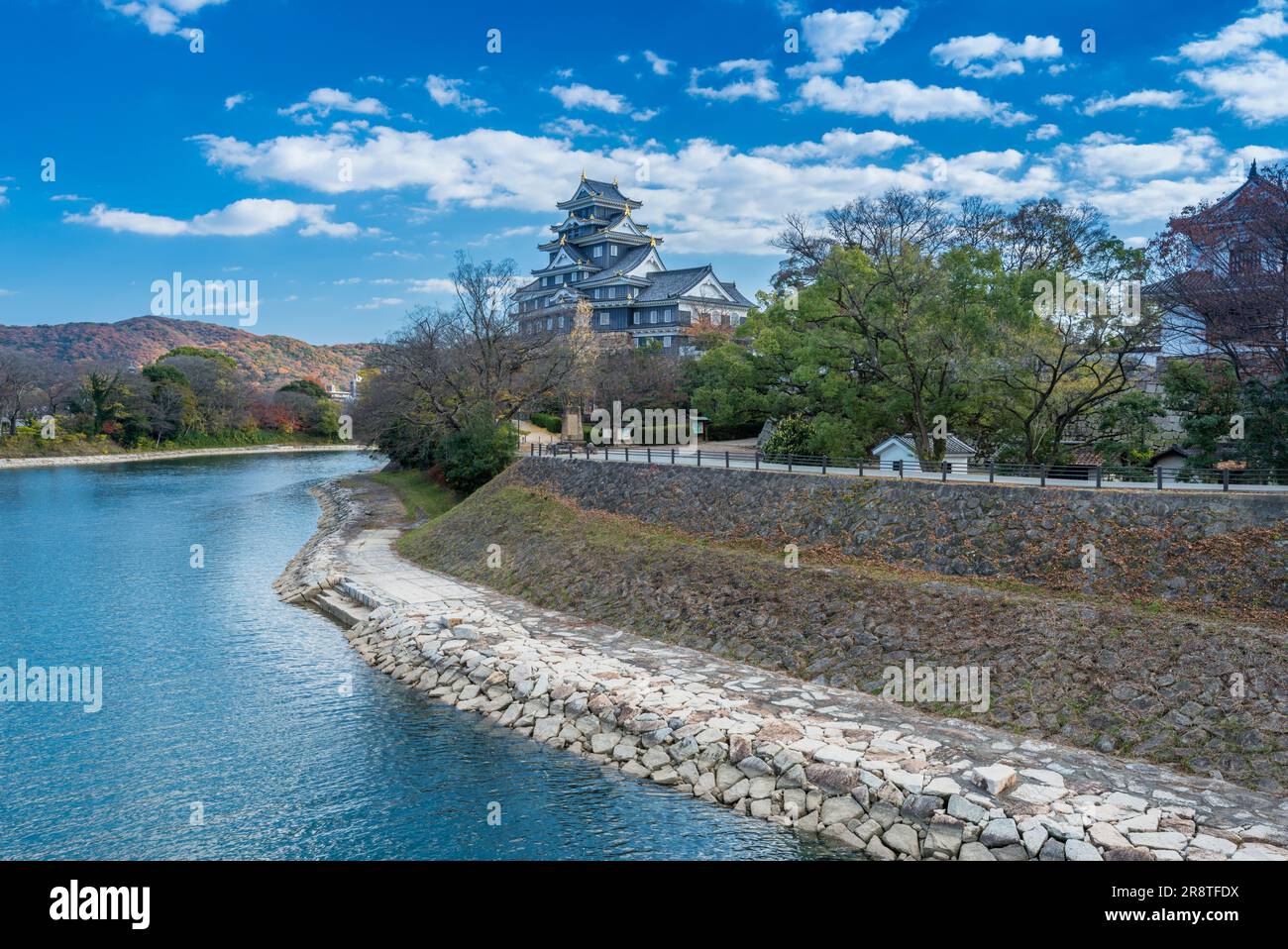 Sunny Okayama Castle and Asahikawa river Stock Photo - Alamy