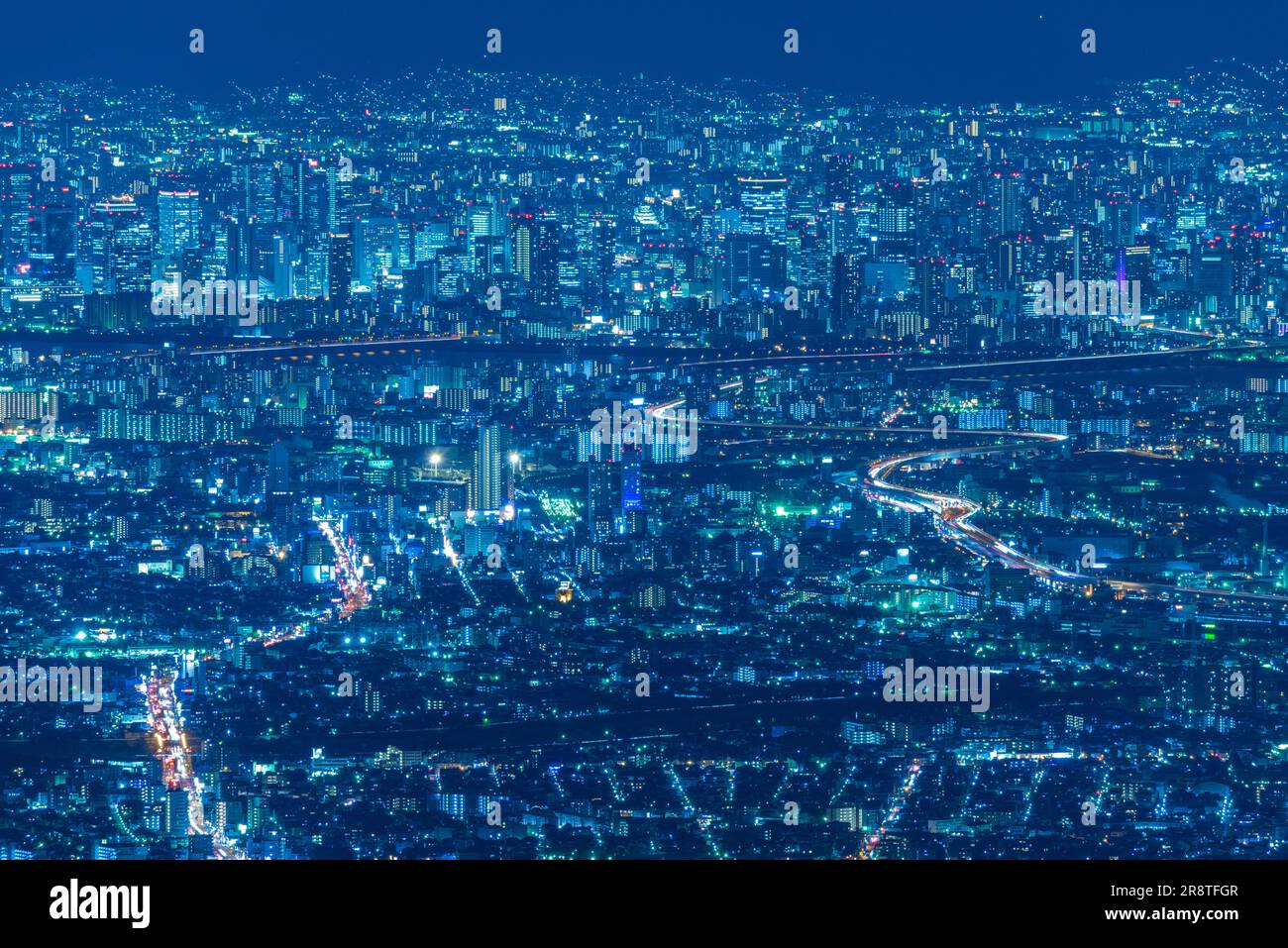 Osaka Castle and Osaka city nightscape viewed from Mount Rokkosan Stock ...