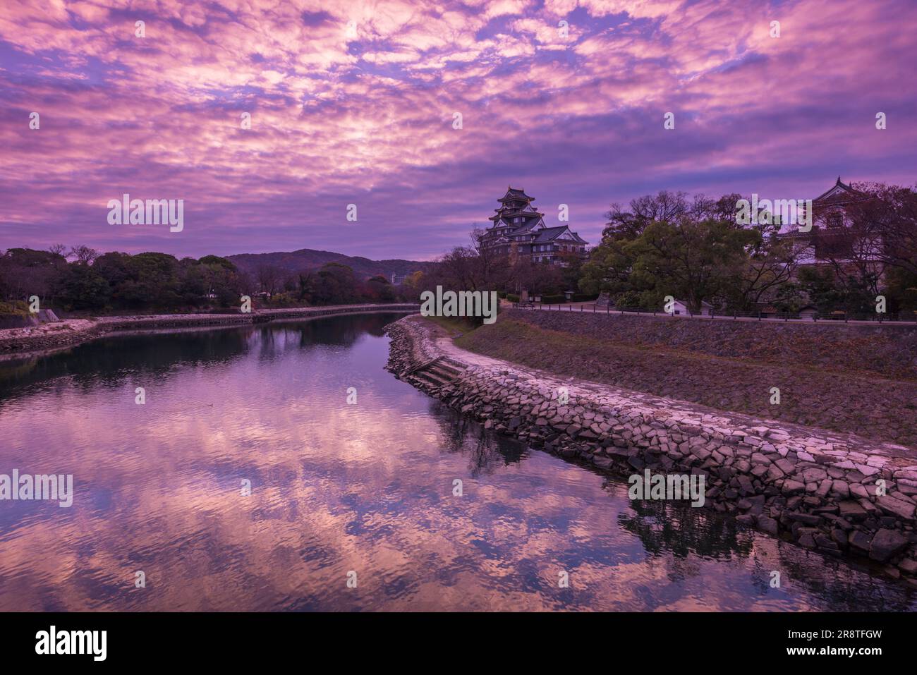 Morning glow of Okayama Castle and Asahikawa river Stock Photo - Alamy