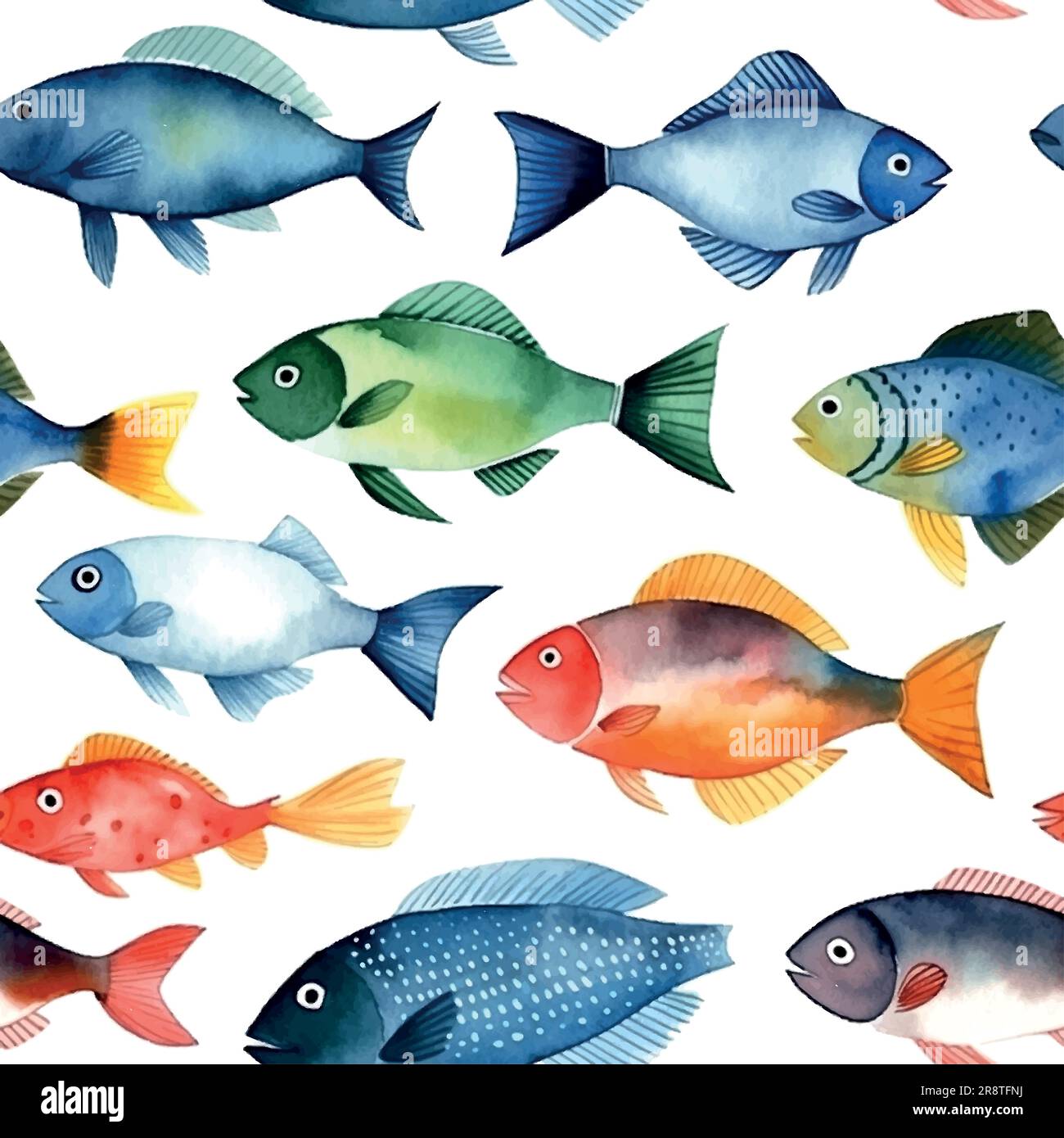 Fish pattern watercolor in sketch style. Botanical seamless pattern ...