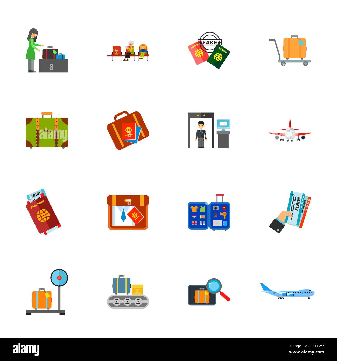 Airport icon set. Luggage, customs control, business travel Stock ...
