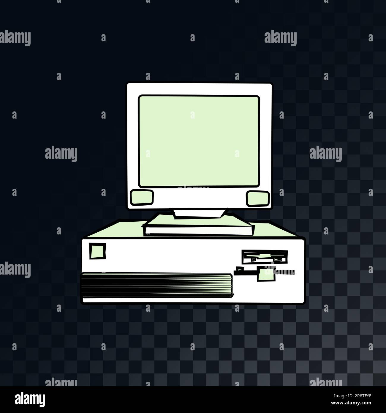 An old retro vintage computer from the 70s, 80s, 90s on a translucent ...