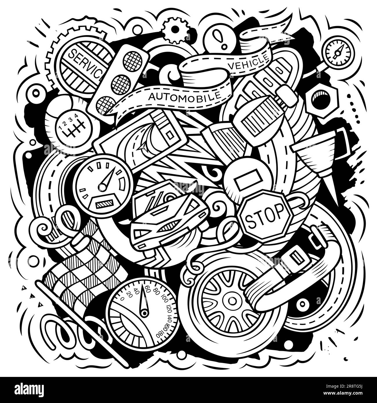 Auto Service cartoon vector doodle illustration Stock Vector Image ...