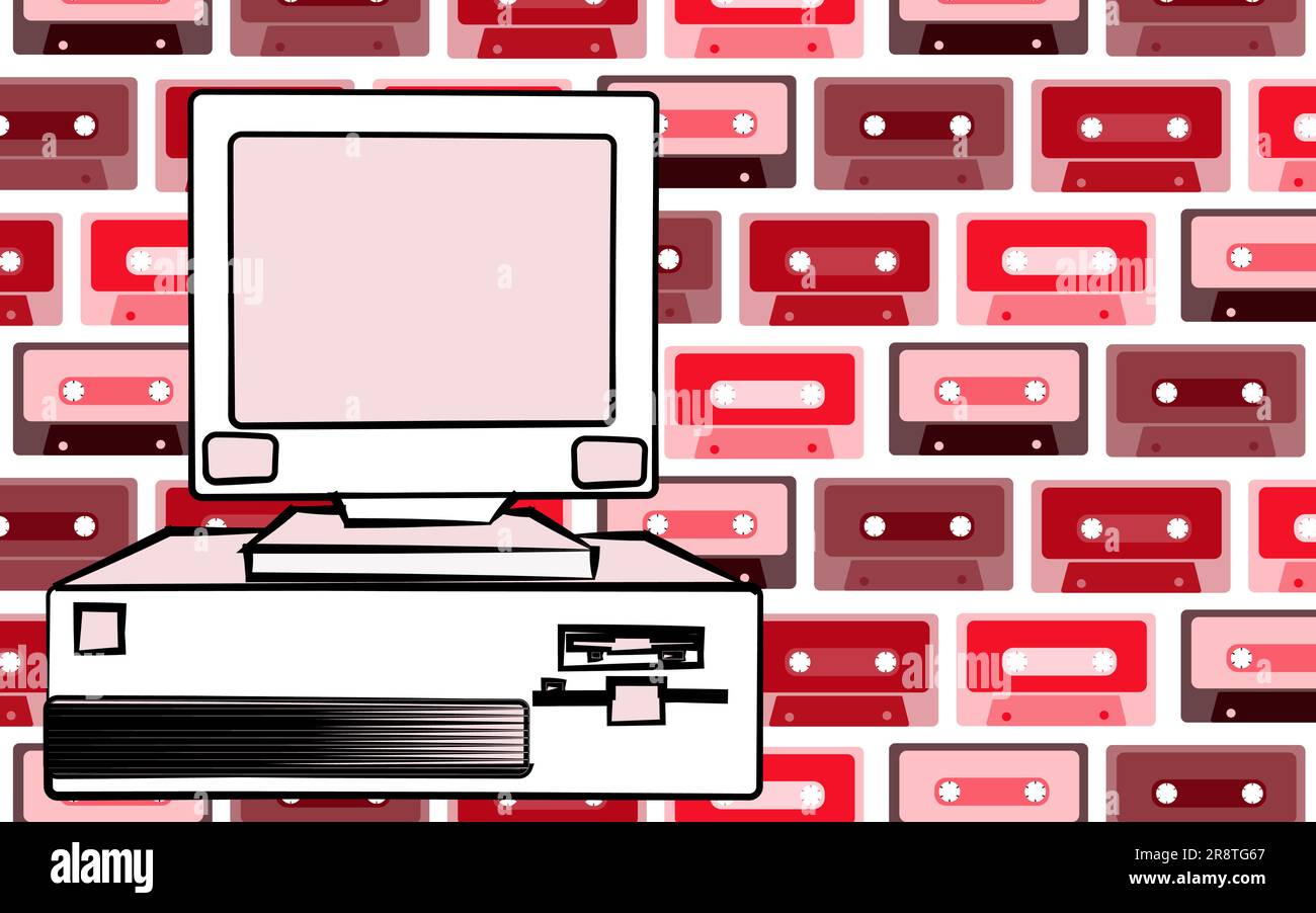 Old retro vintage antique hipster obsolete stationary personal computer ...