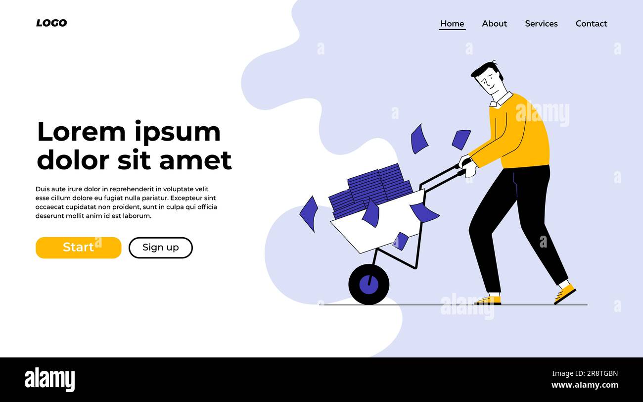 Sad employee wheeling cart with papers Stock Vector Image & Art - Alamy