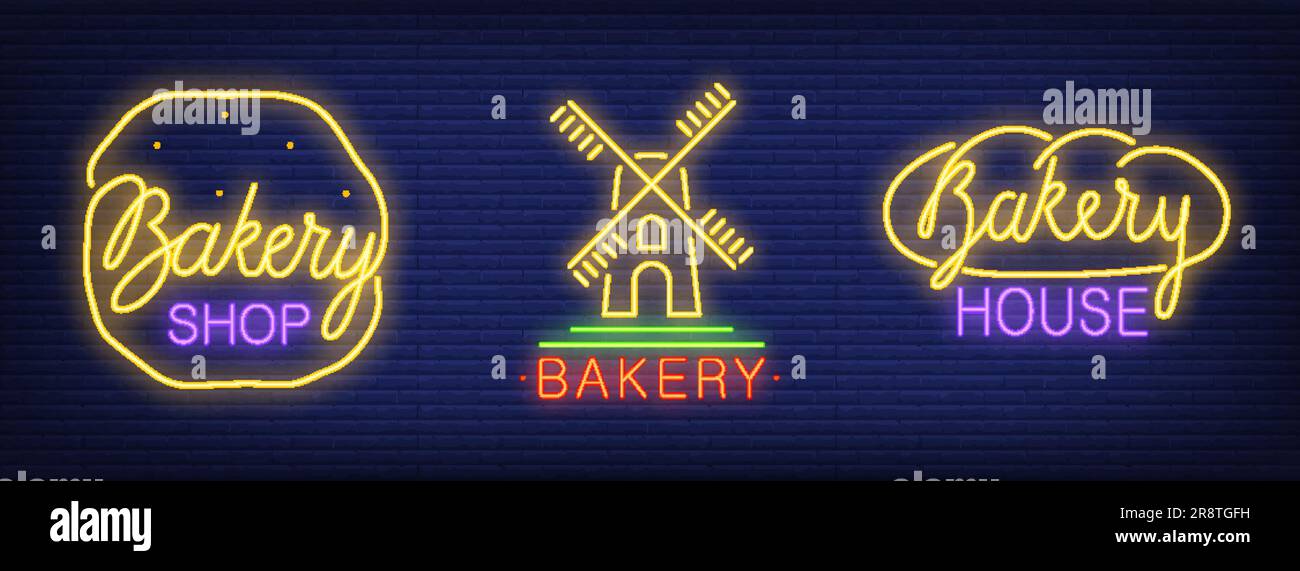 Bakery shop, house neon sign set Stock Vector Image & Art - Alamy