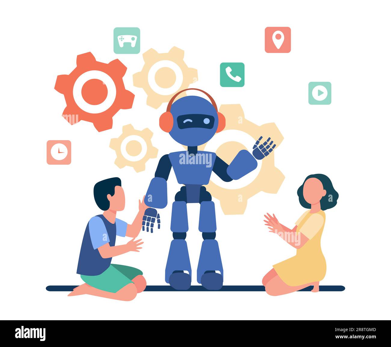 Smart kids spending time with humanoid robot Stock Vector Image & Art ...