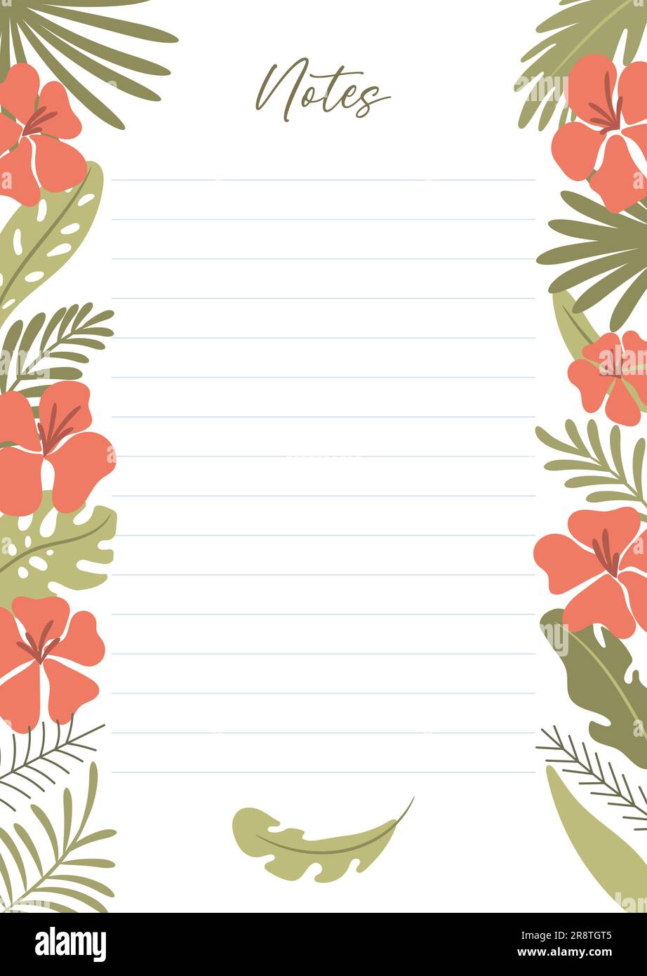 Printable notes concept, with tropical exotic background. Vector ...