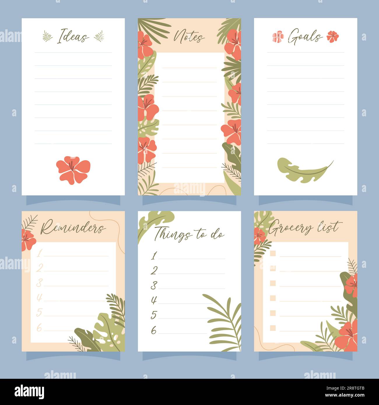 Printable notes set concept, with tropical exotic background. Vector ...